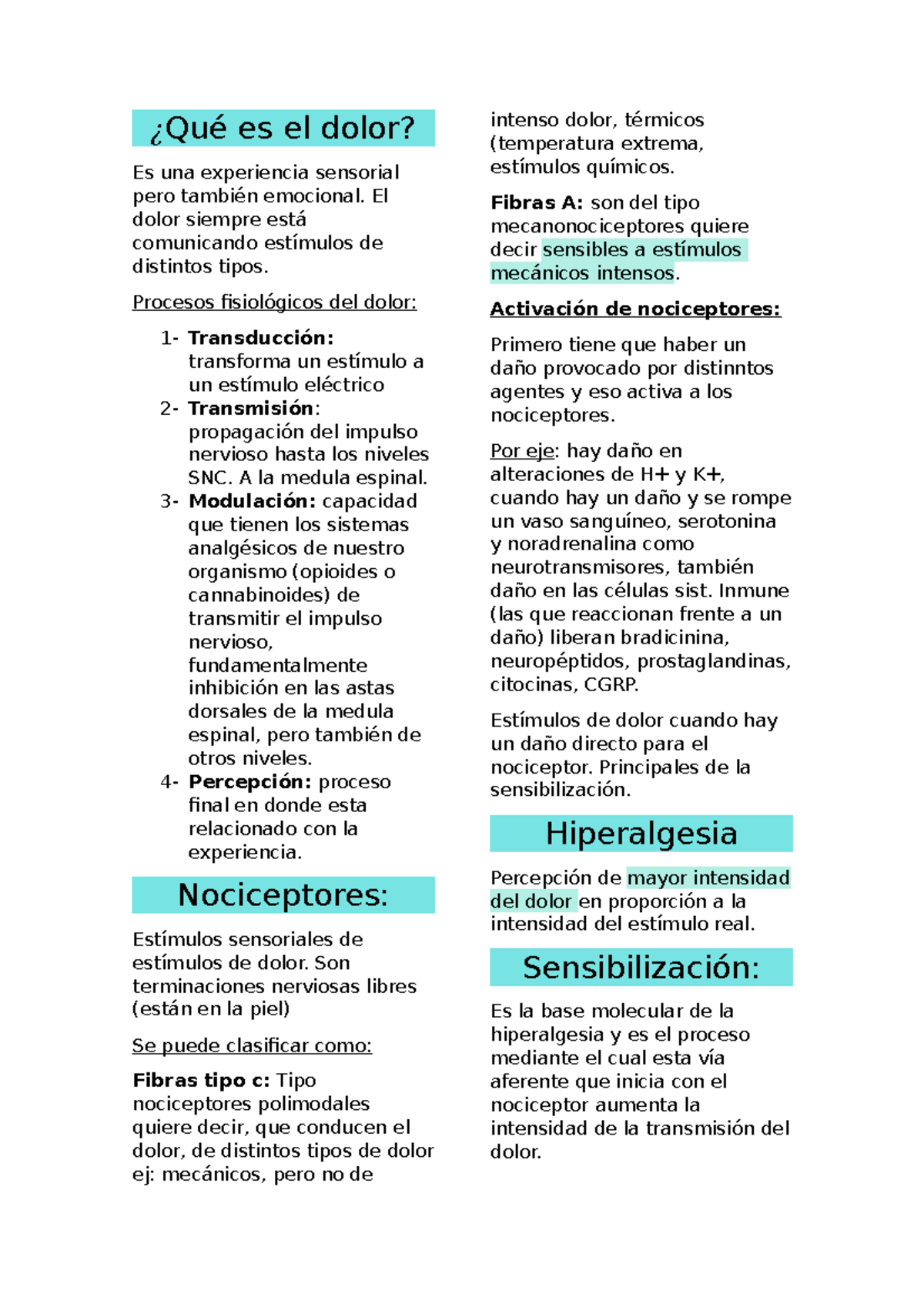 Clase 7 Dolor fisiologia - ¿Qué es el dolor? Es una experiencia ...