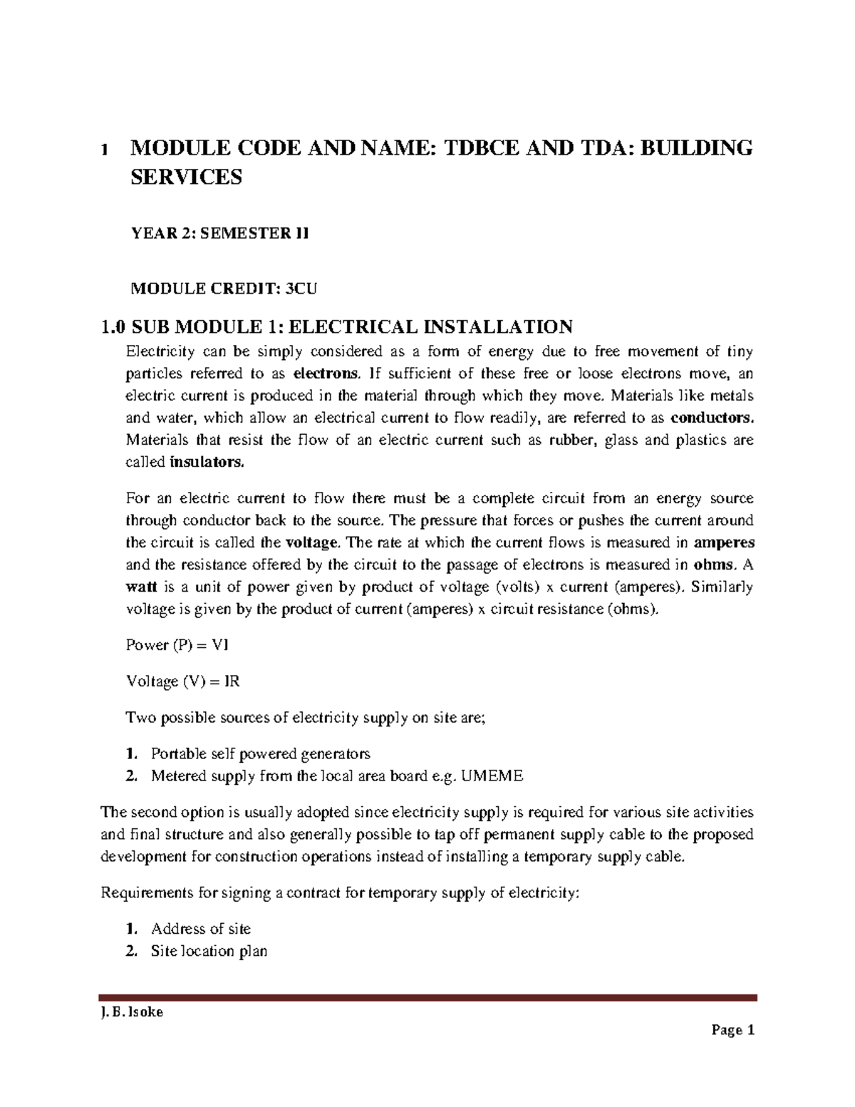 Tdbce NDA Ndwse Building Services 2016 - J. B. Isoke 1 MODULE CODE AND ...