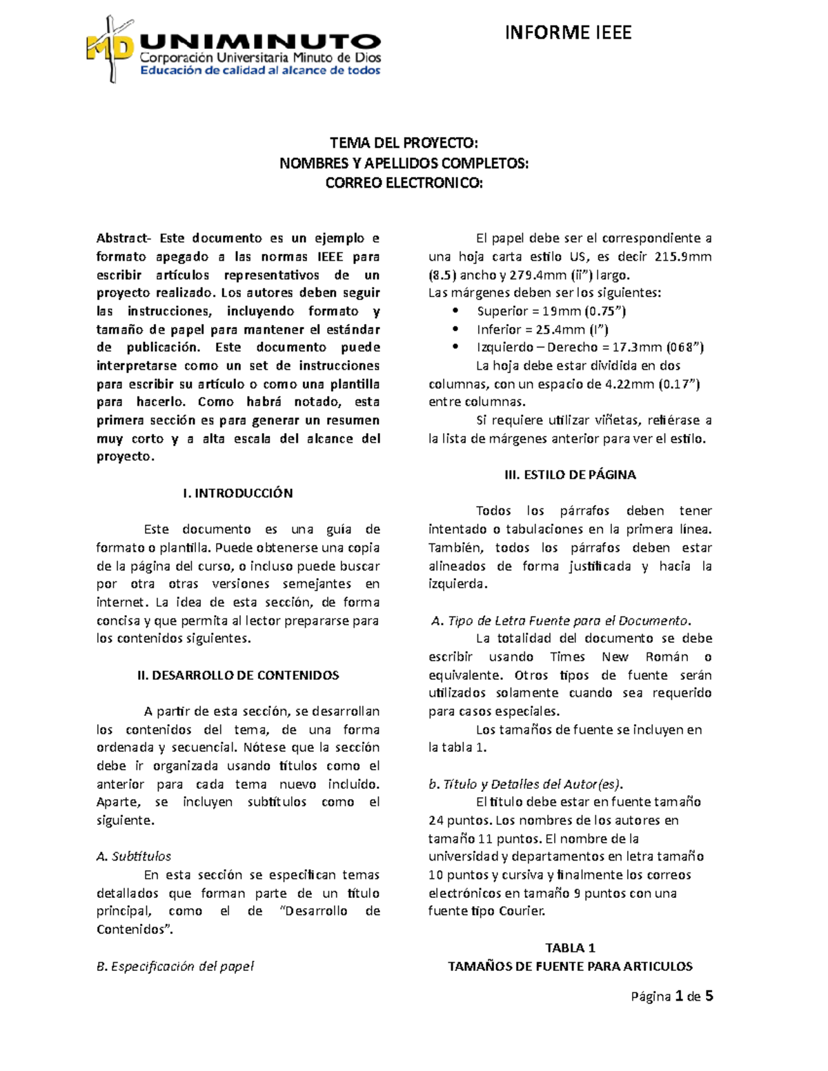 Formato IEEE informe - TEMA DEL PROYECTO: NOMBRES Y APELLIDOS COMPLETOS ...