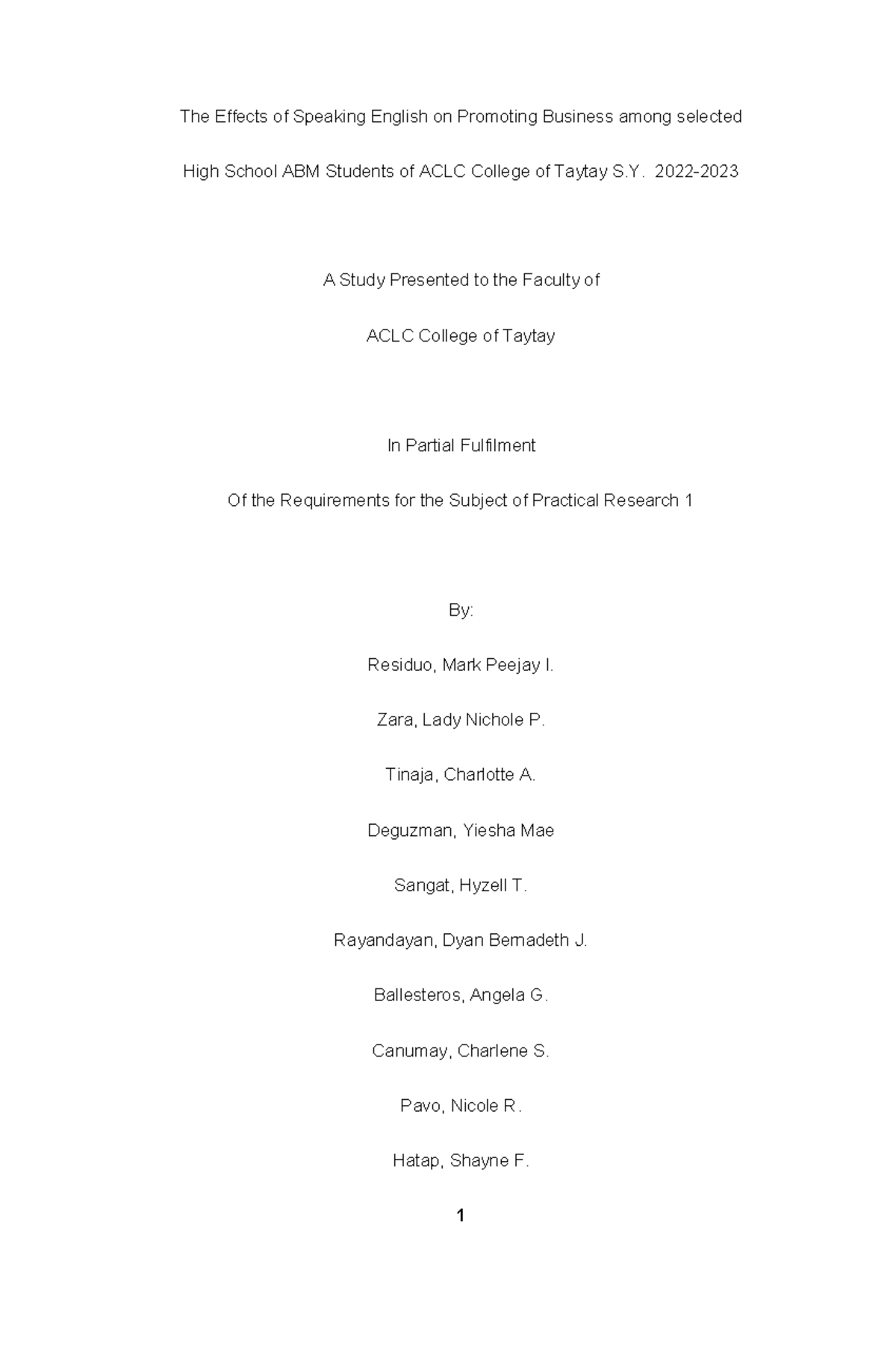 PR1 Chapters-1-3edited - The Effects of Speaking English on Promoting ...
