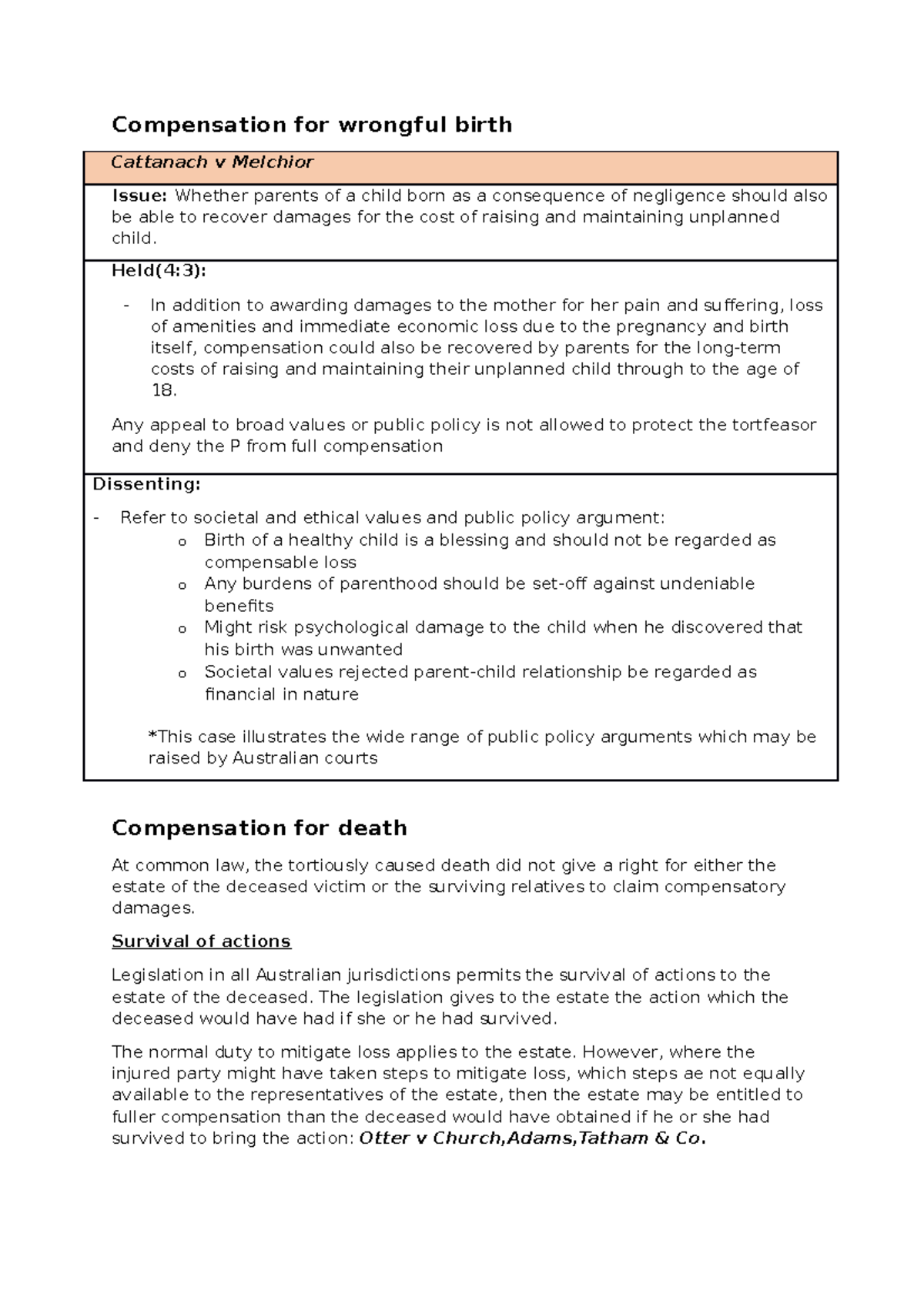 Compensation for wrongful birth and death - Compensation for wrongful ...