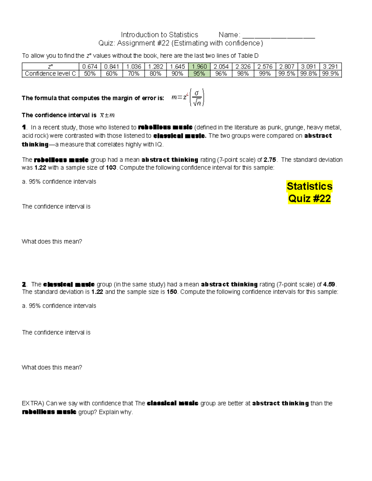 Ua Stat Quiz 22 Quiz 22 Introduction To Statistics Name Quiz