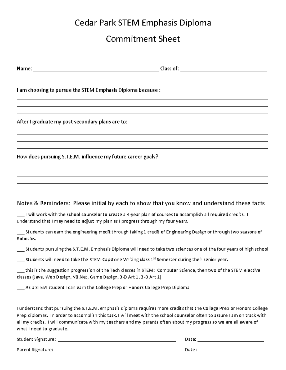 CPCS STEM Intent Form - practice for stem - Cedar Park STEM Emphasis ...