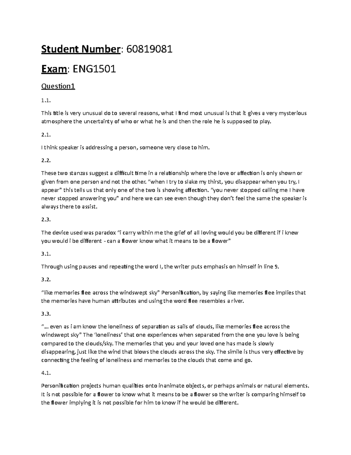 60819081 ENG1501 Assignment - Student Number : 60819081 Exam : ENG ...