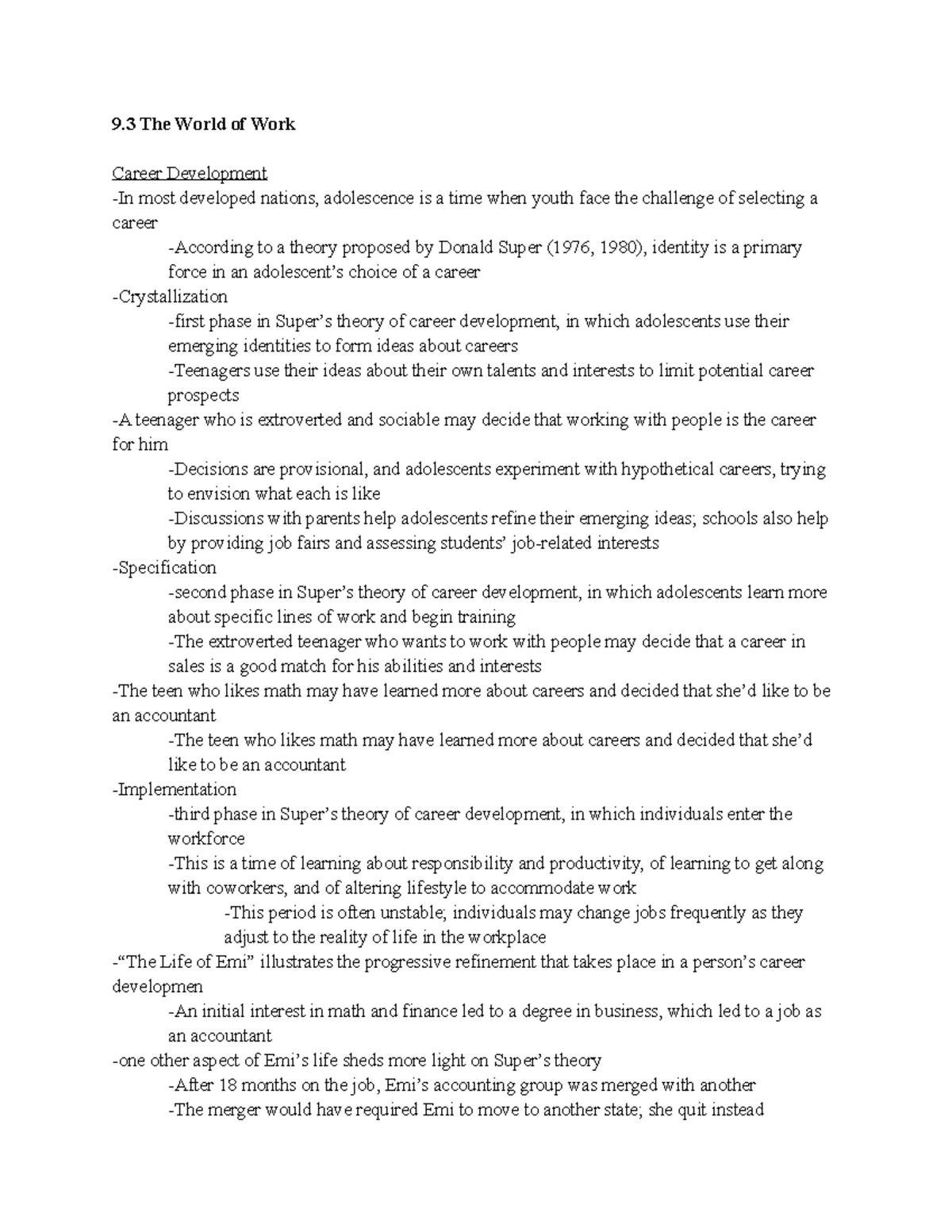 9.3 The World of Work - Professor Welsh - 9 The World of Work Career ...