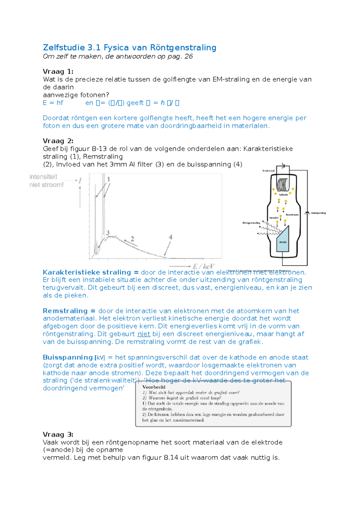 BT werkcollege 3.1 + 3.2 Röntgen - Zelfstudie 3 Fysica van ...