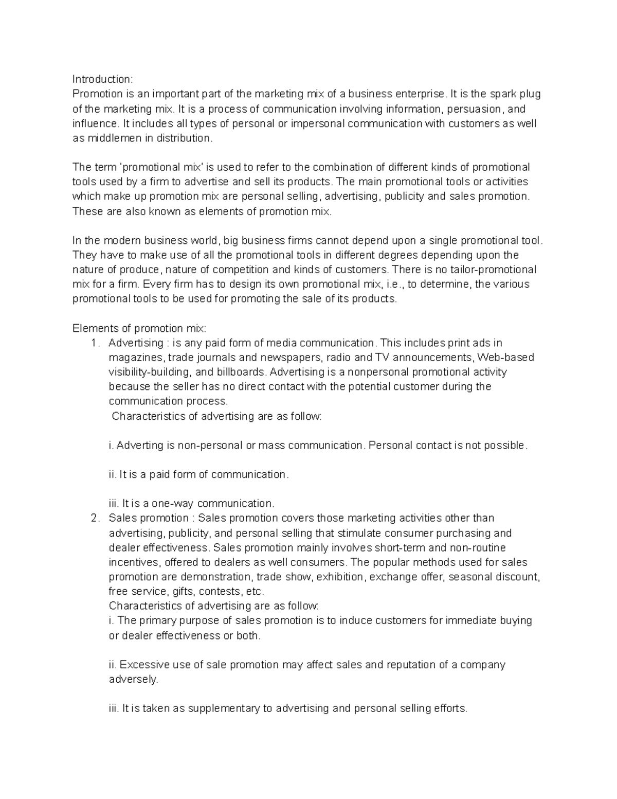 S major project - Introduction: Promotion is an important part of the ...