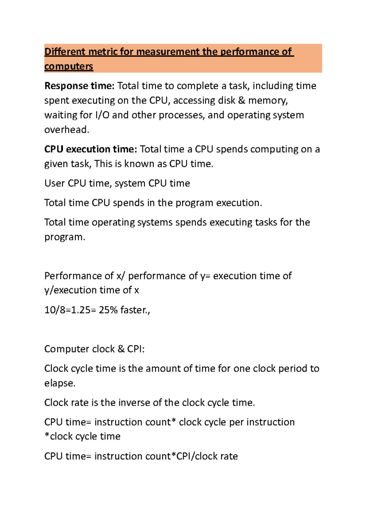 Assignments and Lecture Notes - Different metric for measurement the ...