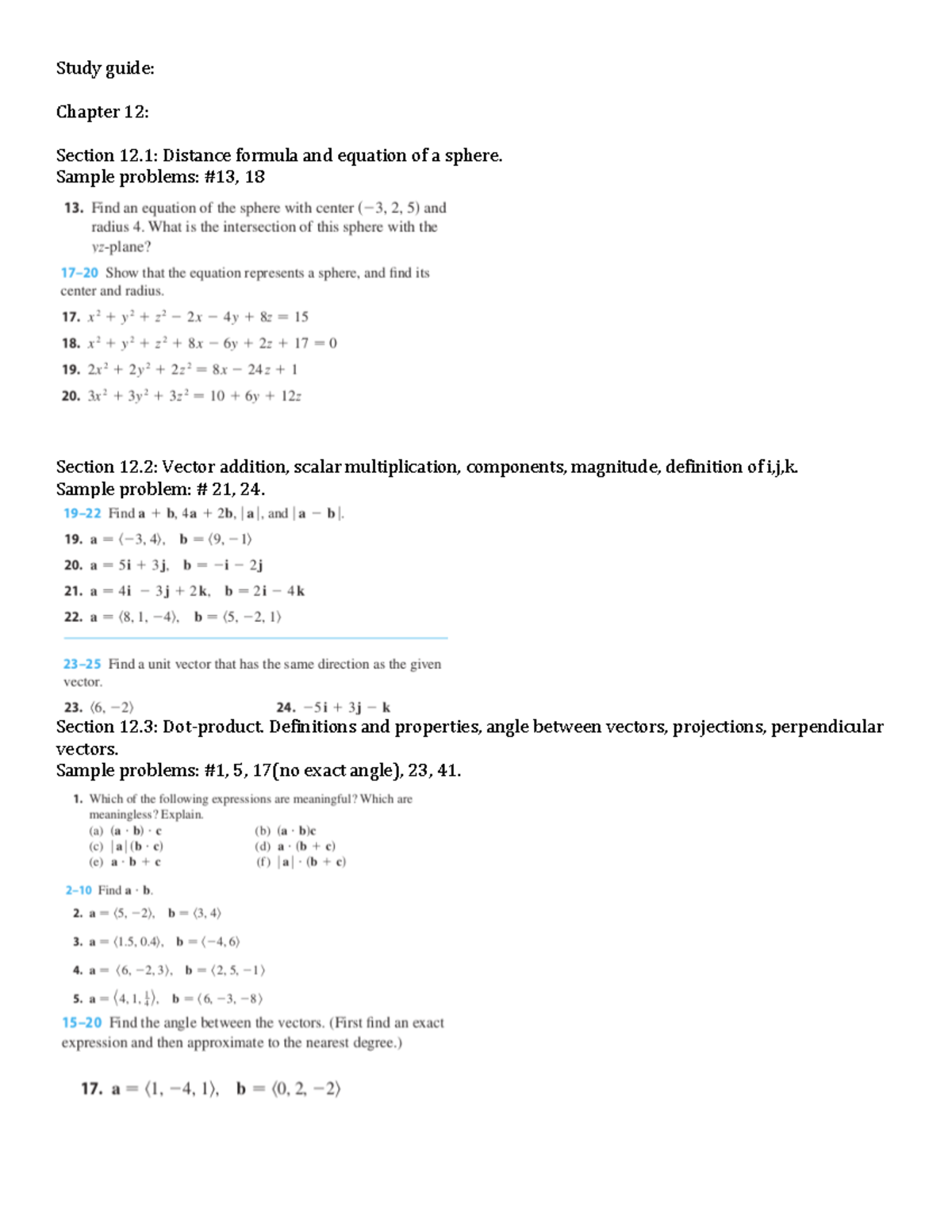 Calc III studyguide final - Study guide: Chapter 12: Section 12 ...