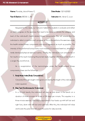 Activity 1-3 PE 103 - Activities from 1-3 - ACTIVITY 1 - Pre-Assessment ...