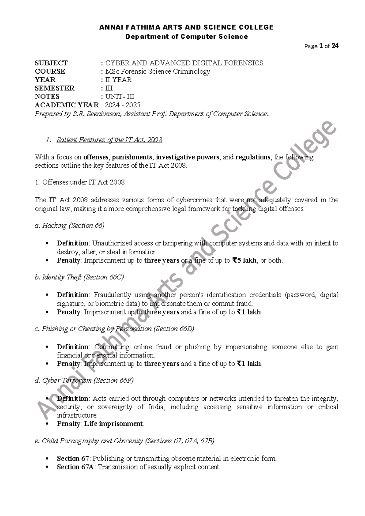 Lecture Notes UNIT-3 MSc Forensic Science II YEAR-2024 - Department of ...