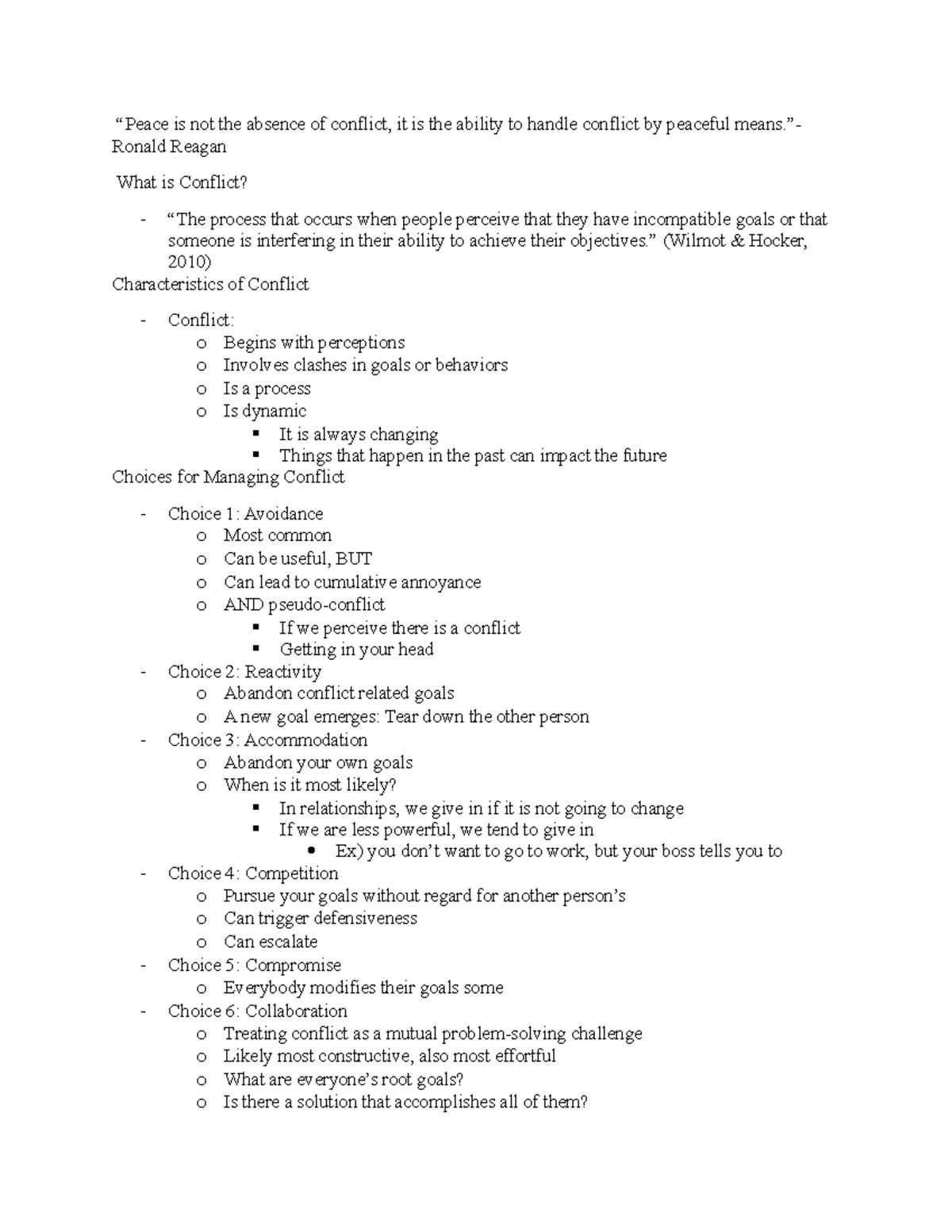 Intro to Conflict - “Peace is not the absence of conflict, it is the ...