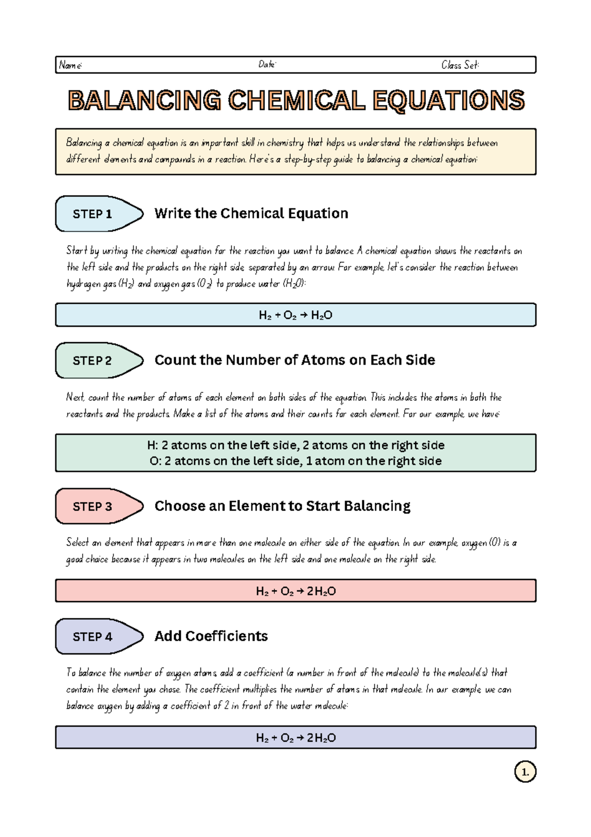 Balancing Chemical Equations Notes and Practice Problems Worksheet ...