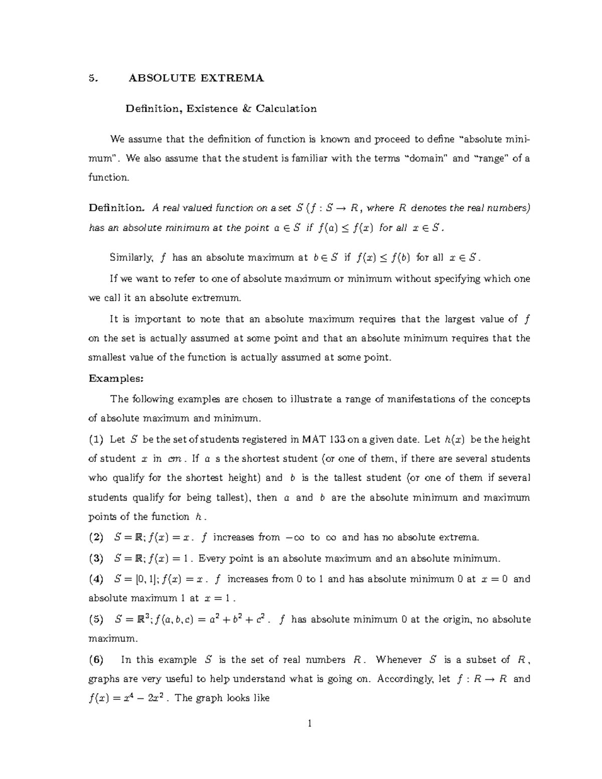 SM5- Absolute Extrema - 5. ABSOLUTE EXTREMA Definition, Existence ...
