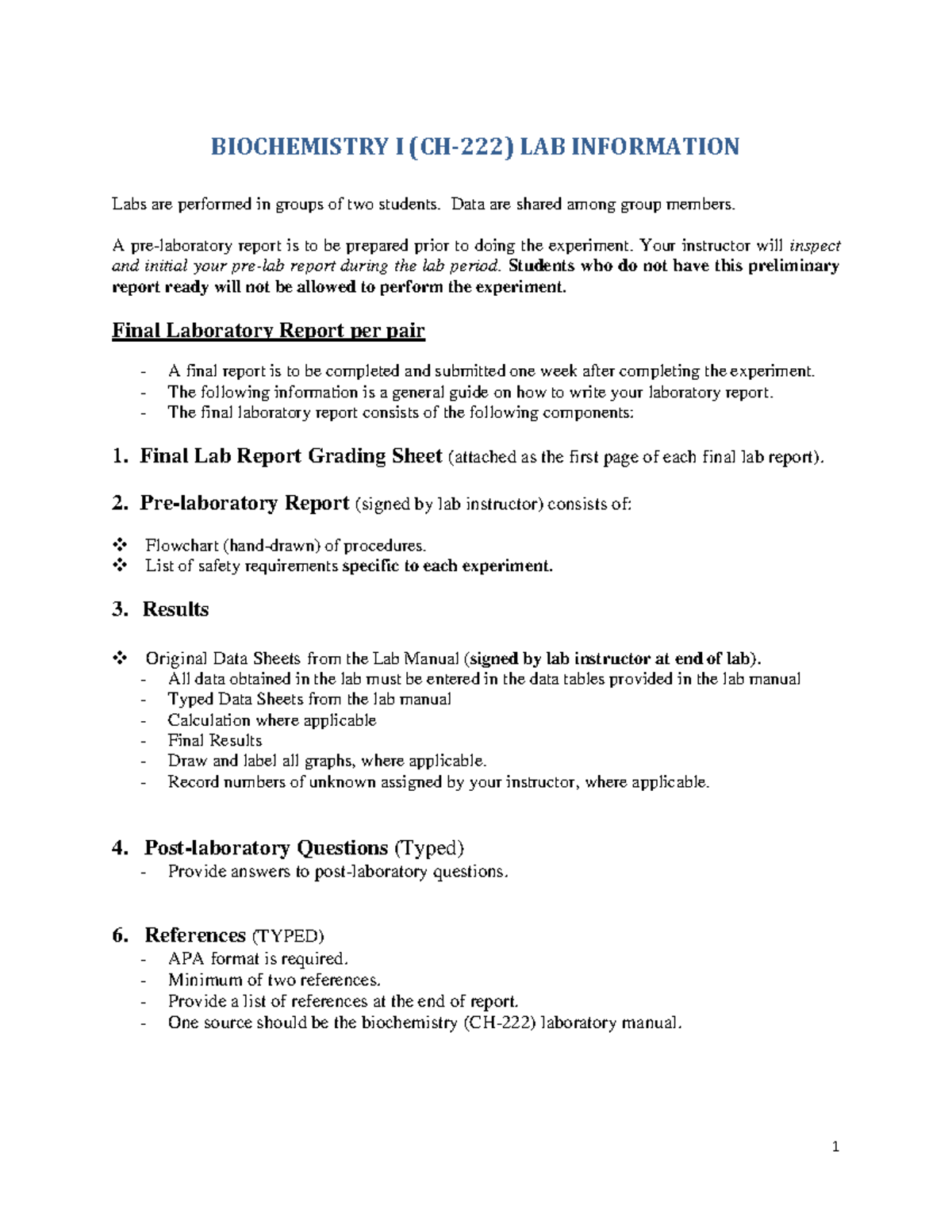 CH222 21F Lab information - 1 BIOCHEMISTRY I (CH-222) LAB INFORMATION ...