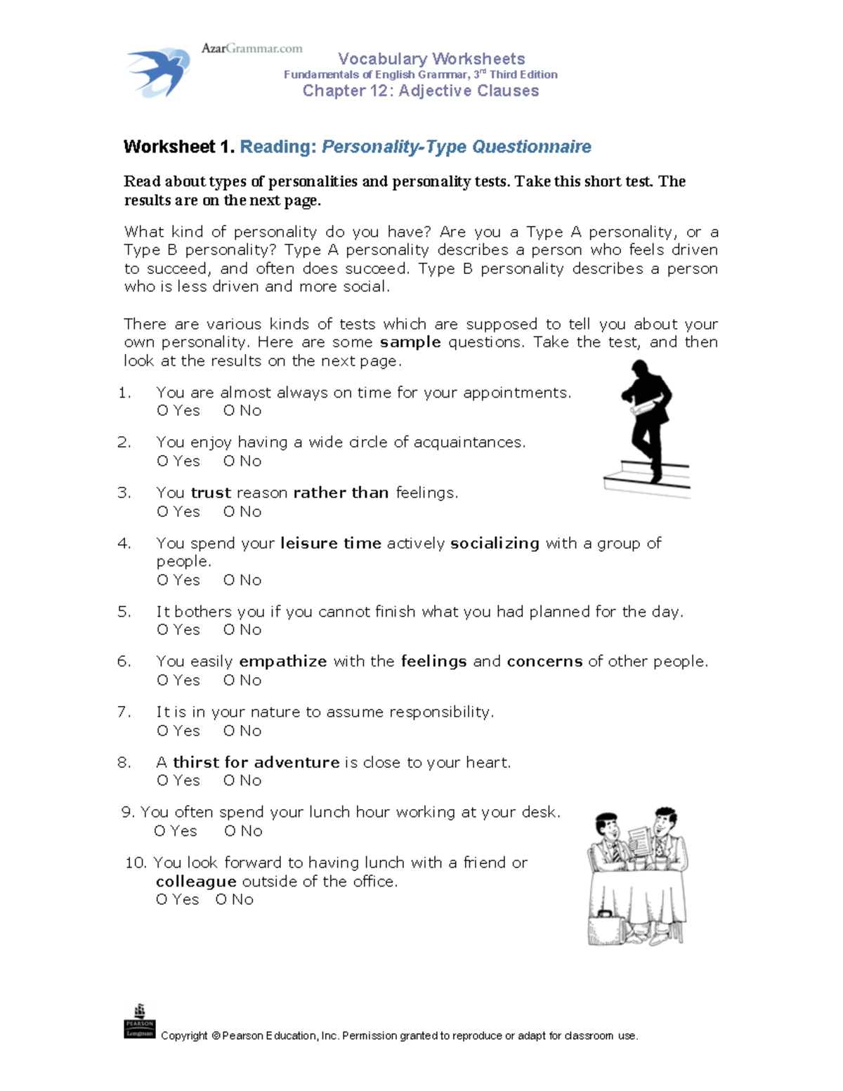 Meyer Type Personality Task 1 - Vocabulary Worksheets Fundamentals of English Grammar, 3rd Third ...