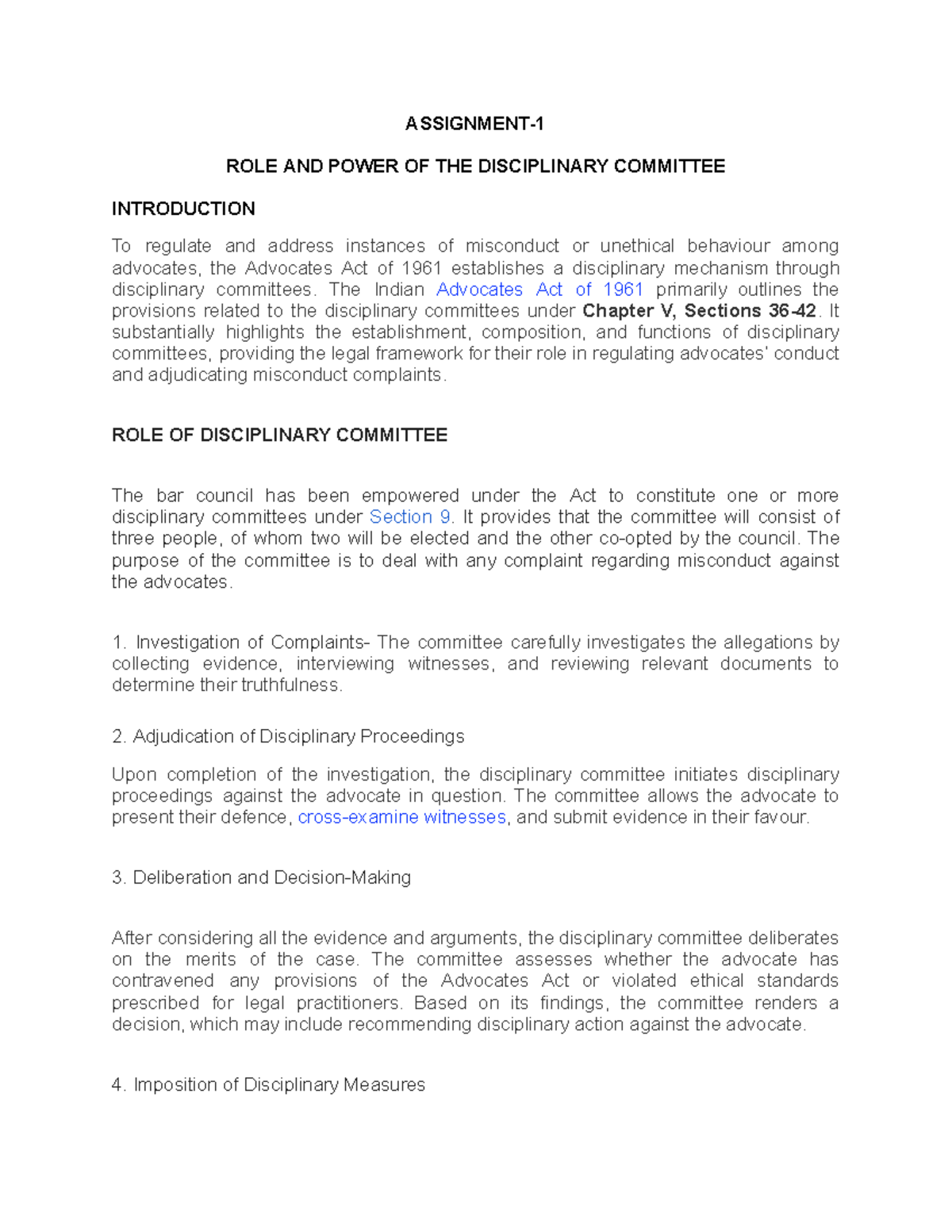 ROLE & Power OF THE Disciplinary Committee - ASSIGNMENT- ROLE AND POWER ...