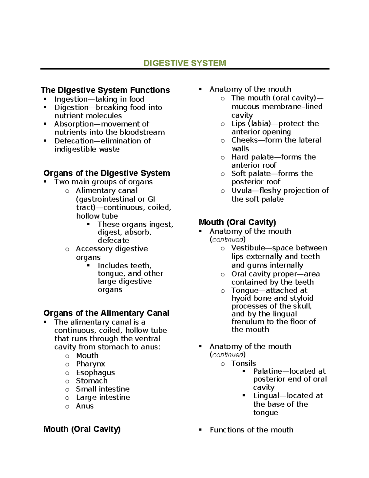 Digestive System - summary - DIGESTIVE SYSTEM The Digestive System ...