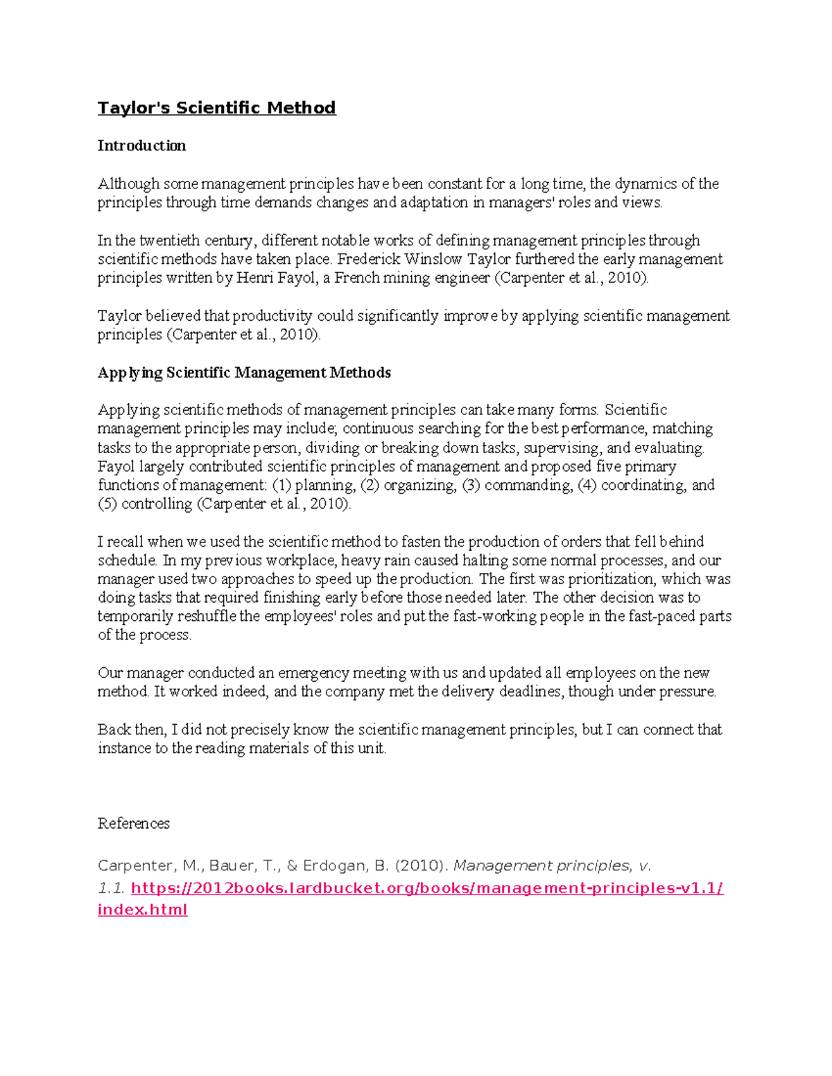 DP 3 - Principles of Business Management - Taylor's Scientific Method ...