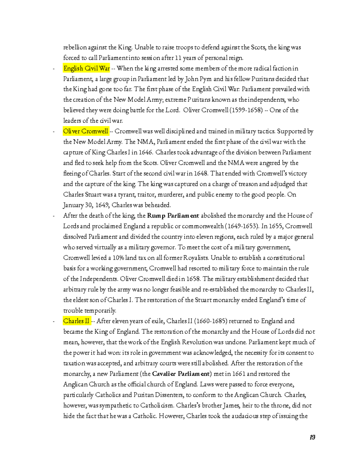 19 - English Civil War, Oliver Cromwell, and King Charles II ...