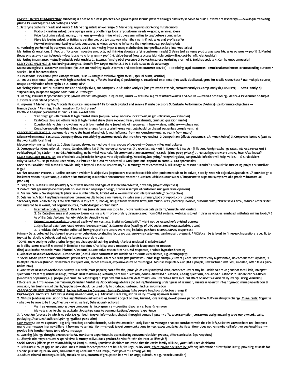 296 midterm cheat sheet - CLASS 1: INTRO TO MARKETING: marketing is a set of business practices ...