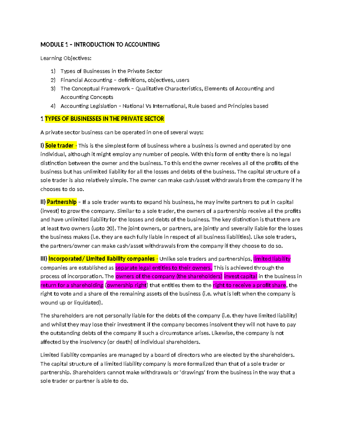 Module 1 - Introduction to Financial Accounting - MODULE 1 ...