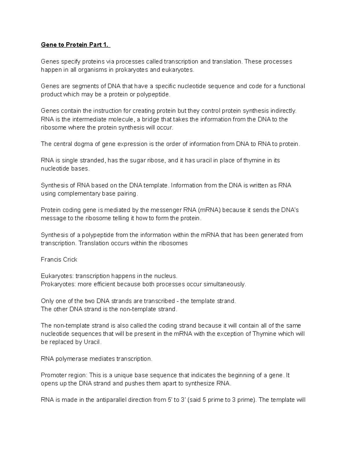 Gene to Protein 1 - Course Instructor: Dr. Jennifer Slade. These are ...