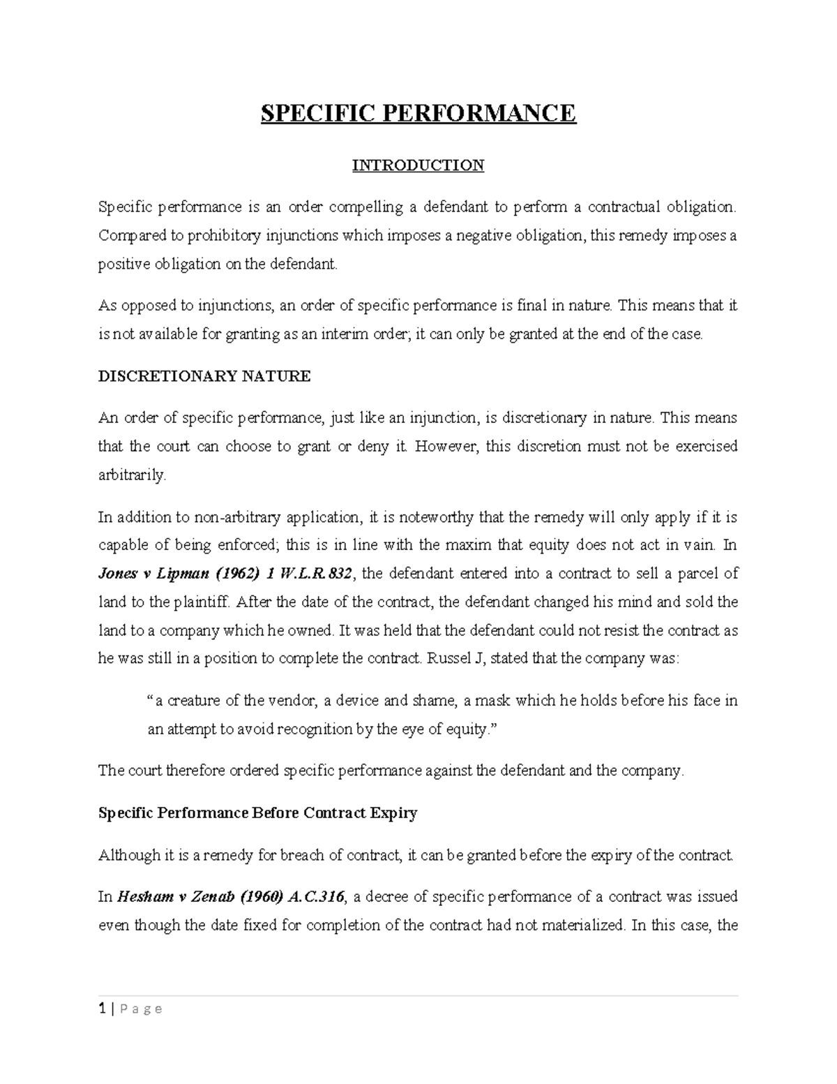 Specific Performance - notes on equitable remedies - SPECIFIC ...