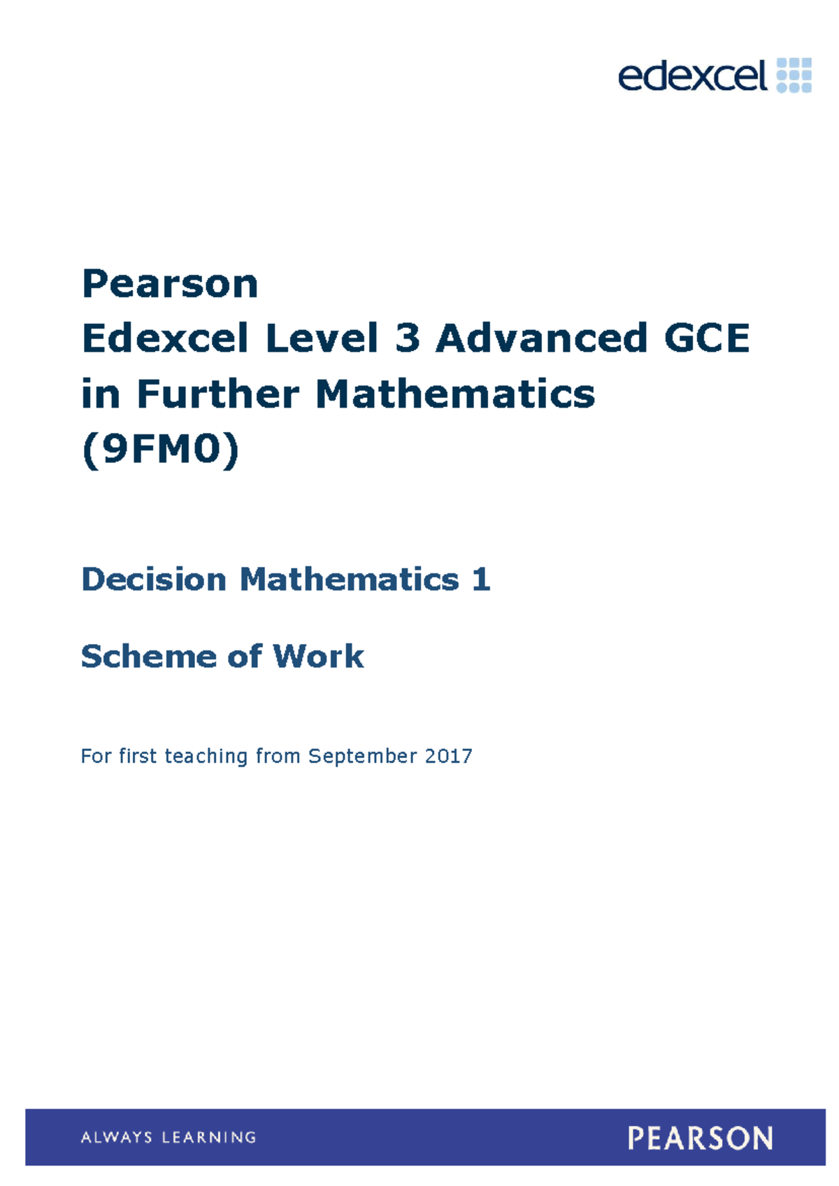 AL Decision Mathematics 1 So W - Pearson Edexcel Level 3 Advanced GCE ...