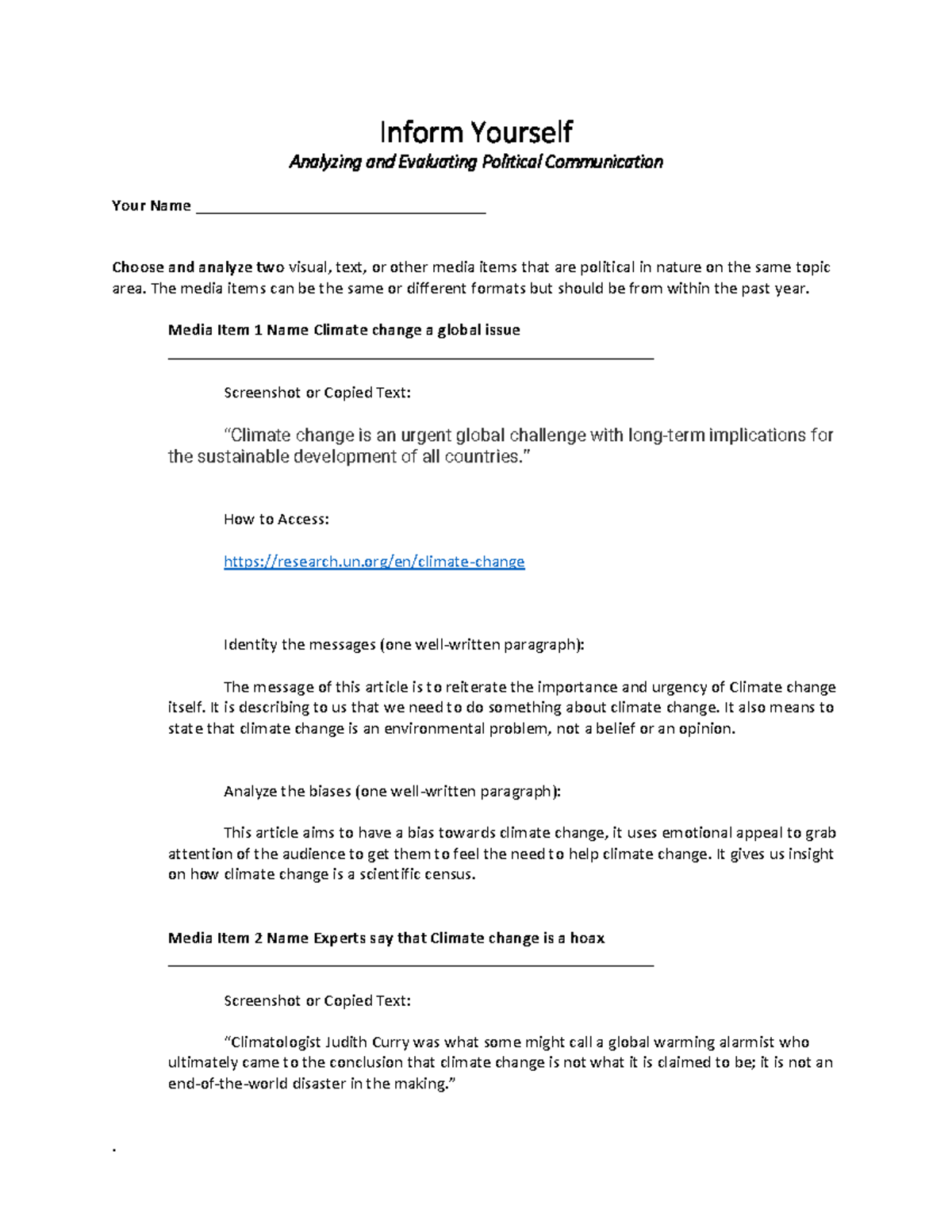 Inform yourself template - . Inform Yourself Analyzing and Evaluating ...