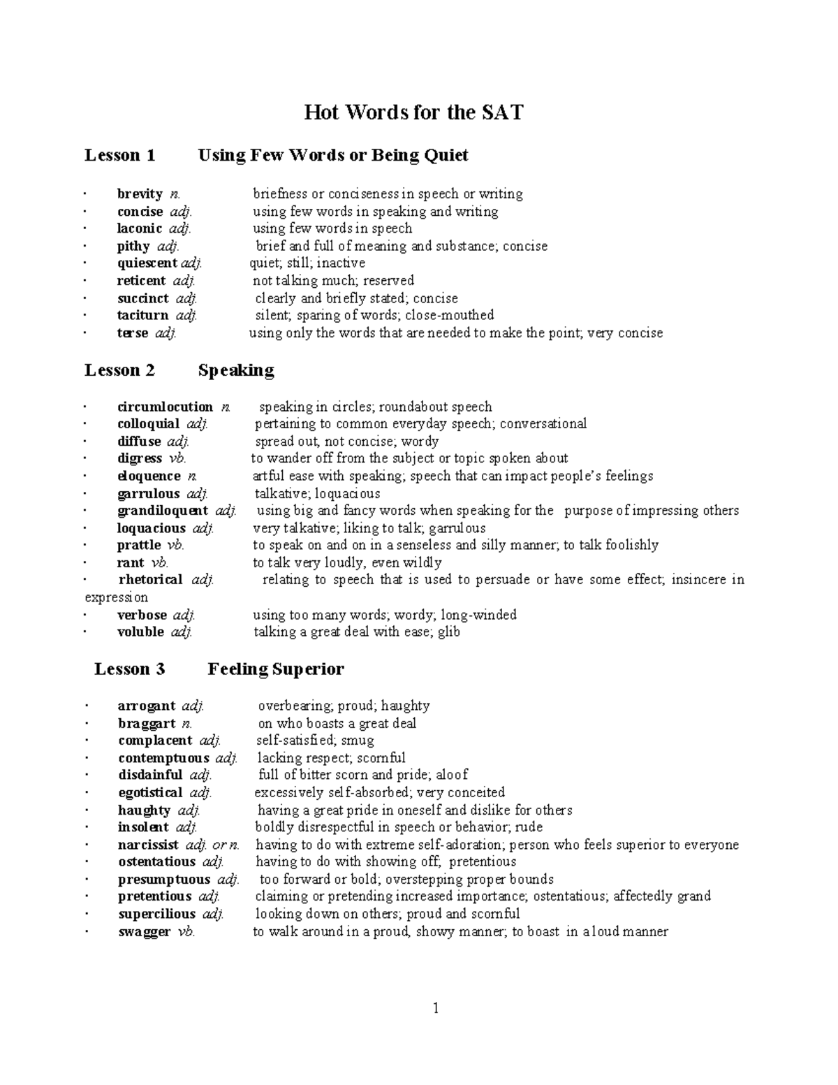 Hot Words for the SAT Listed - Hot Words for the SAT Lesson 1 Using Few ...