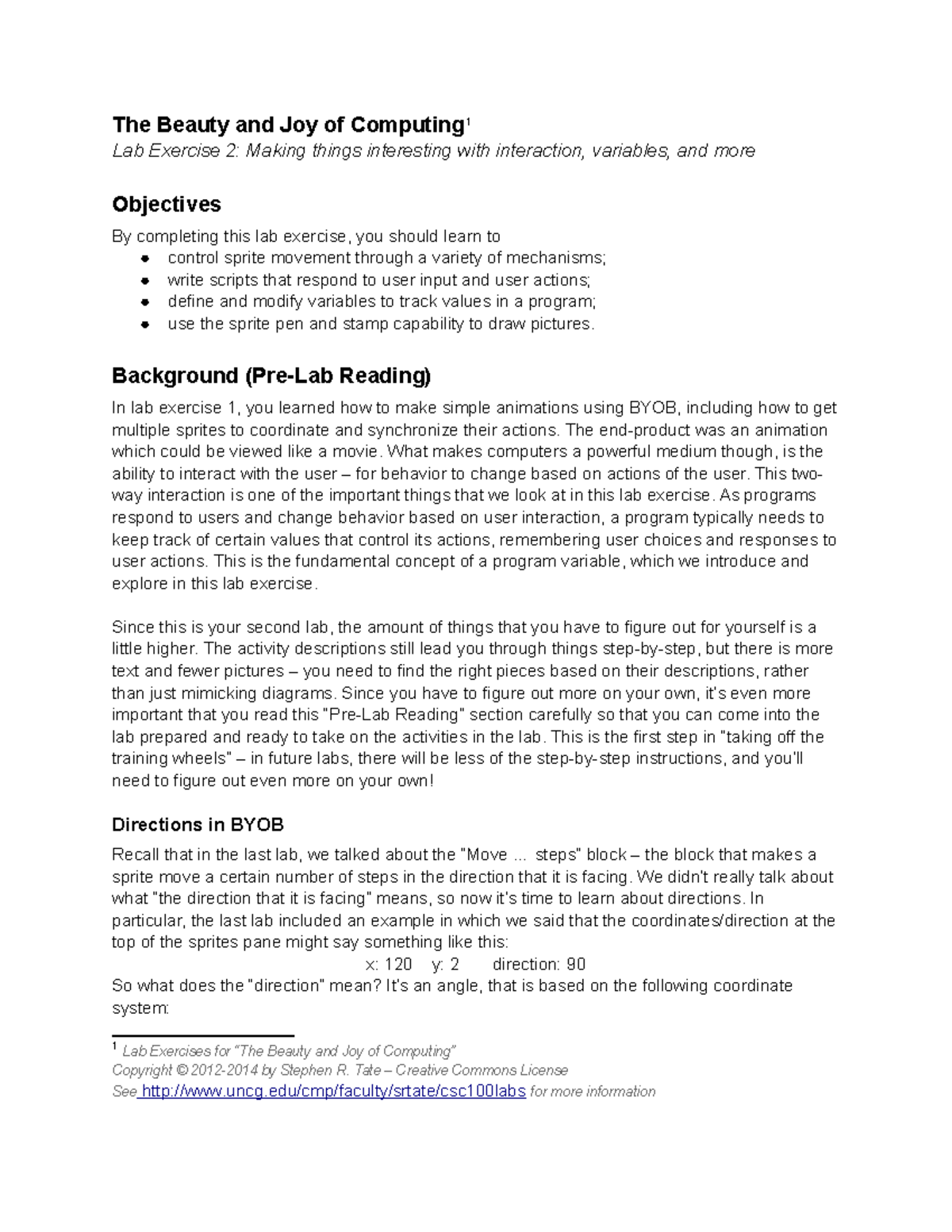 UNCG CSC100 F14 Lab2 - It is an assignment for Snap. - The Beauty and Joy of Computing 1 Lab ...