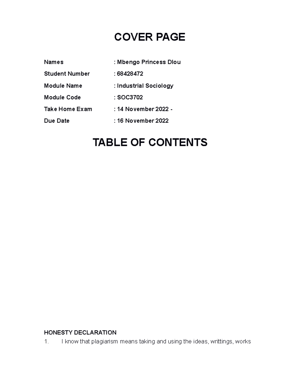 Assignment 2 SOC3702 - checkout my work please - COVER PAGE Names ...