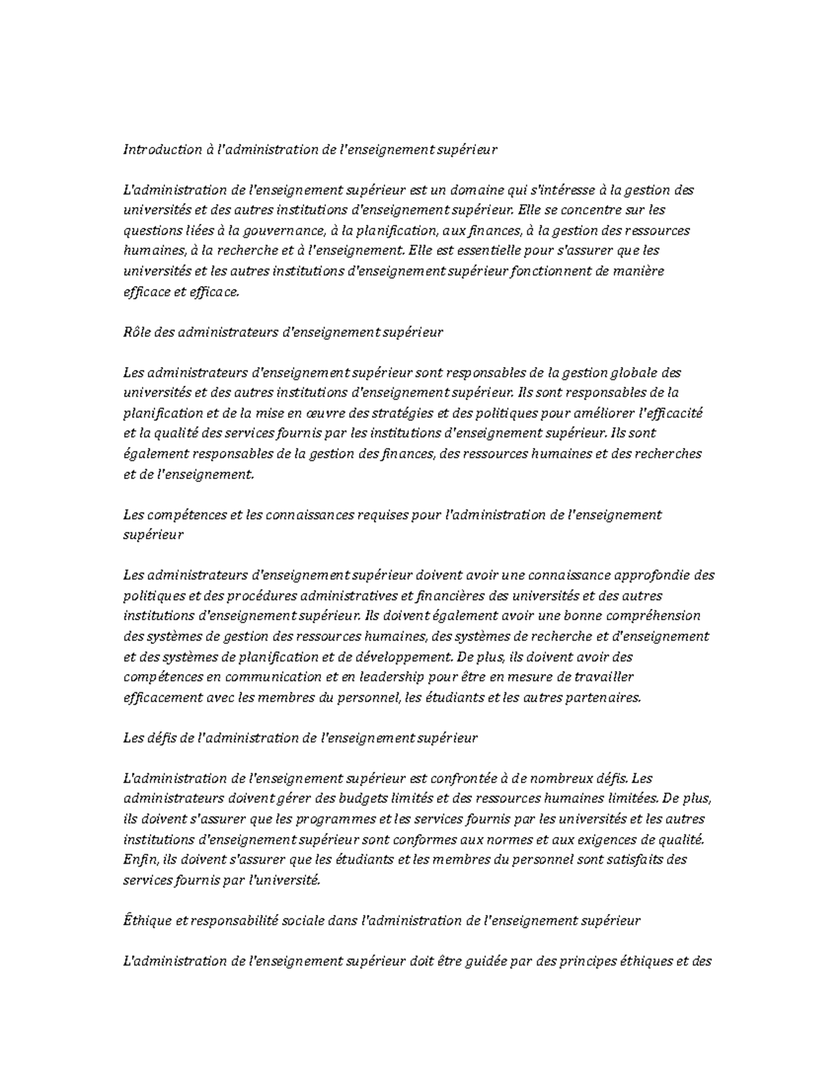 Higher Education Administration Study Notes - Introduction à l ...