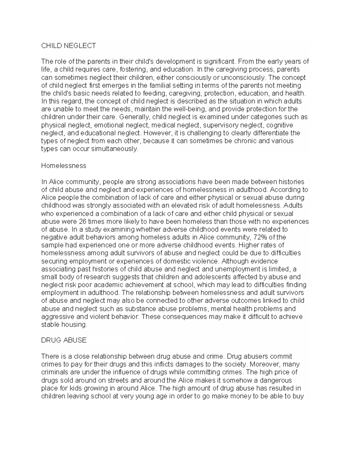 Child Neglect - CHILD NEGLECT The role of the parents in their child's ...
