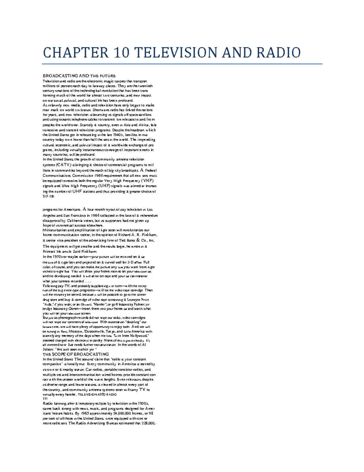 Chapter 10 Television AND Radio - CHAPTER 10 TELEVISION AND RADIO ...