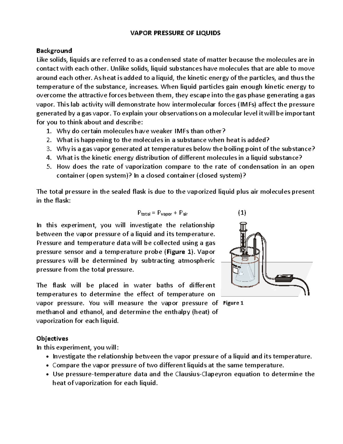 Lab 4 - Vapor Pressure of liquids - VAPOR PRESSURE OF LIQUIDS ...