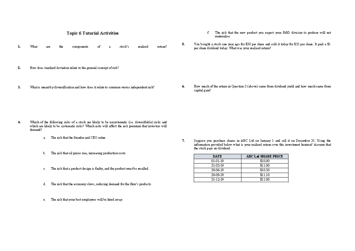 Topic 6 - Question set for exam - Topic 6 Tutorial Activities 1. What ...