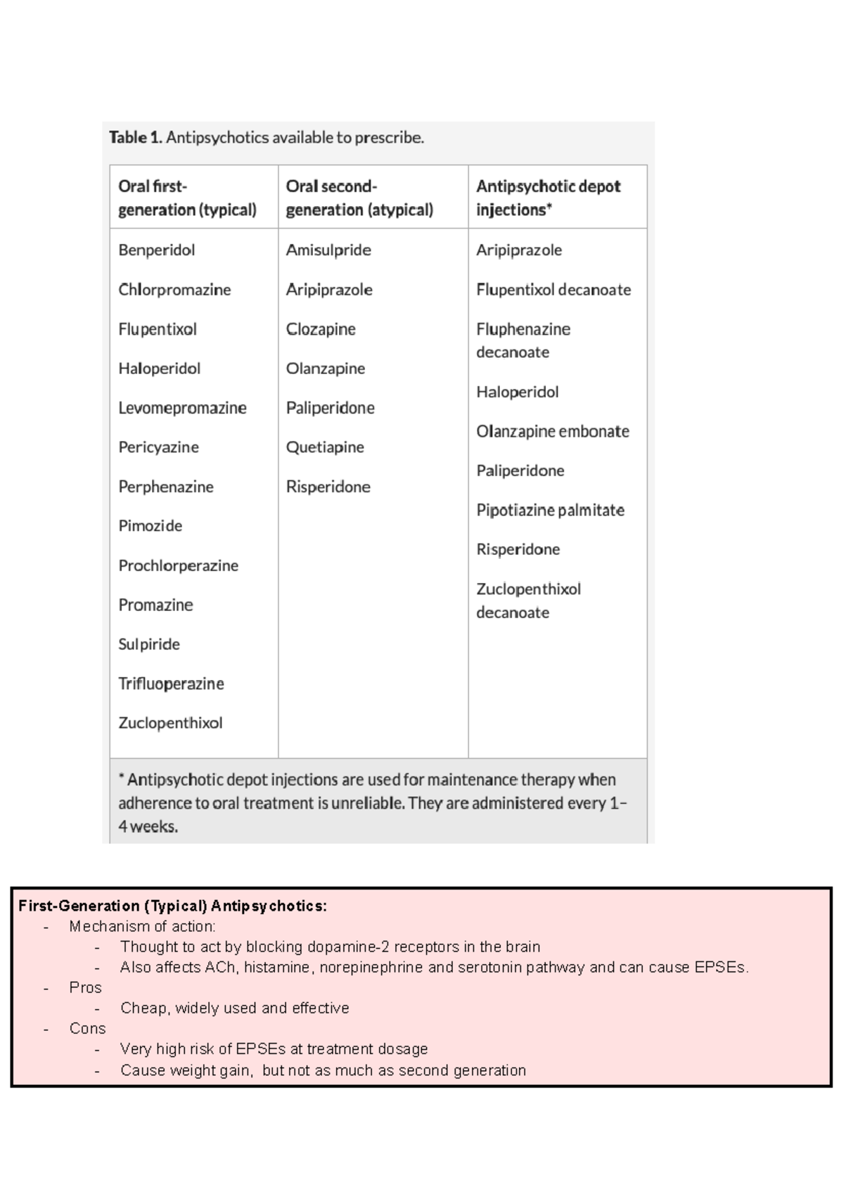 Antipsychotics - Lecture notes Year 4 Psychiatry - First-Generation ...
