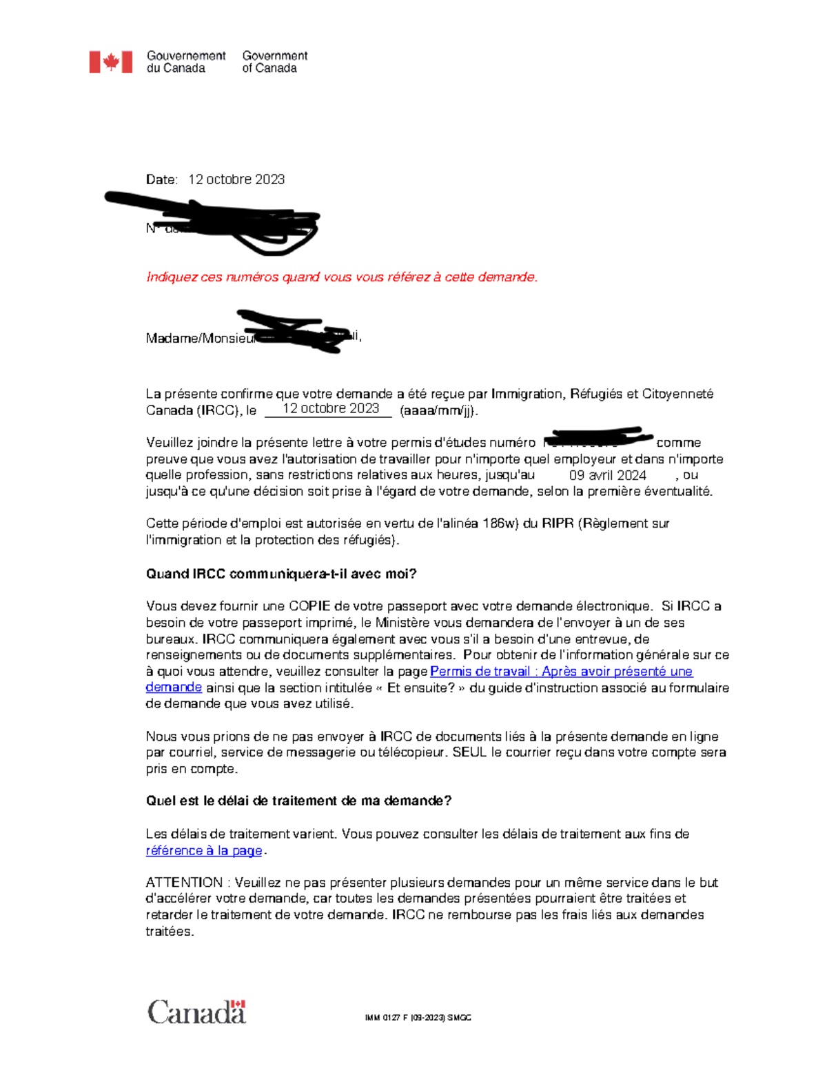 IMM0127 2-13 Amikpq - Pas interessant - Date: N° demande: Madame ...