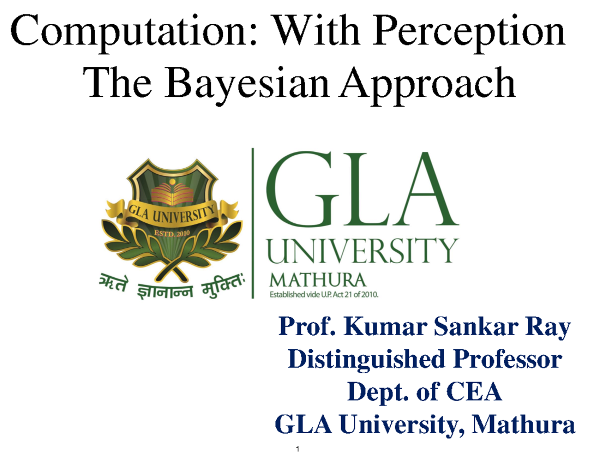 Computation With Bayesian Perception Computation With Perception The Bayesian Approach Prof