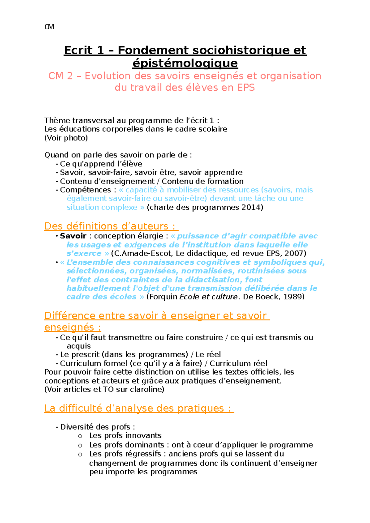 CM2 - Evolution des savoirs enseignés et organisation du travail des ...