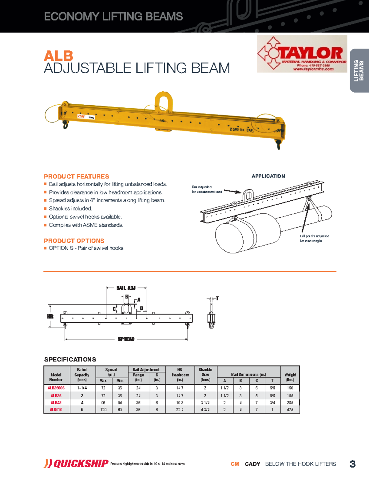 ALB Adjustable Lifting Beam - ALB ADJUSTABLE LIFTING BEAM PRODUCT FEATURES Bail adjusts - Studocu