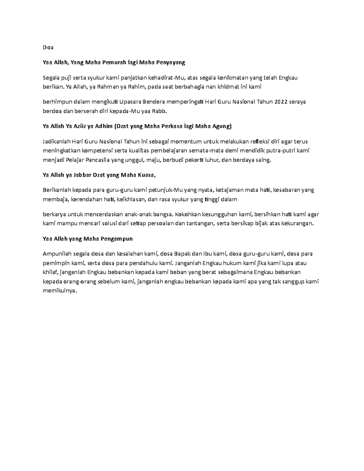 Doa - English - Doa Yaa Allah, Yang Maha Pemurah lagi Maha Penyayang ...