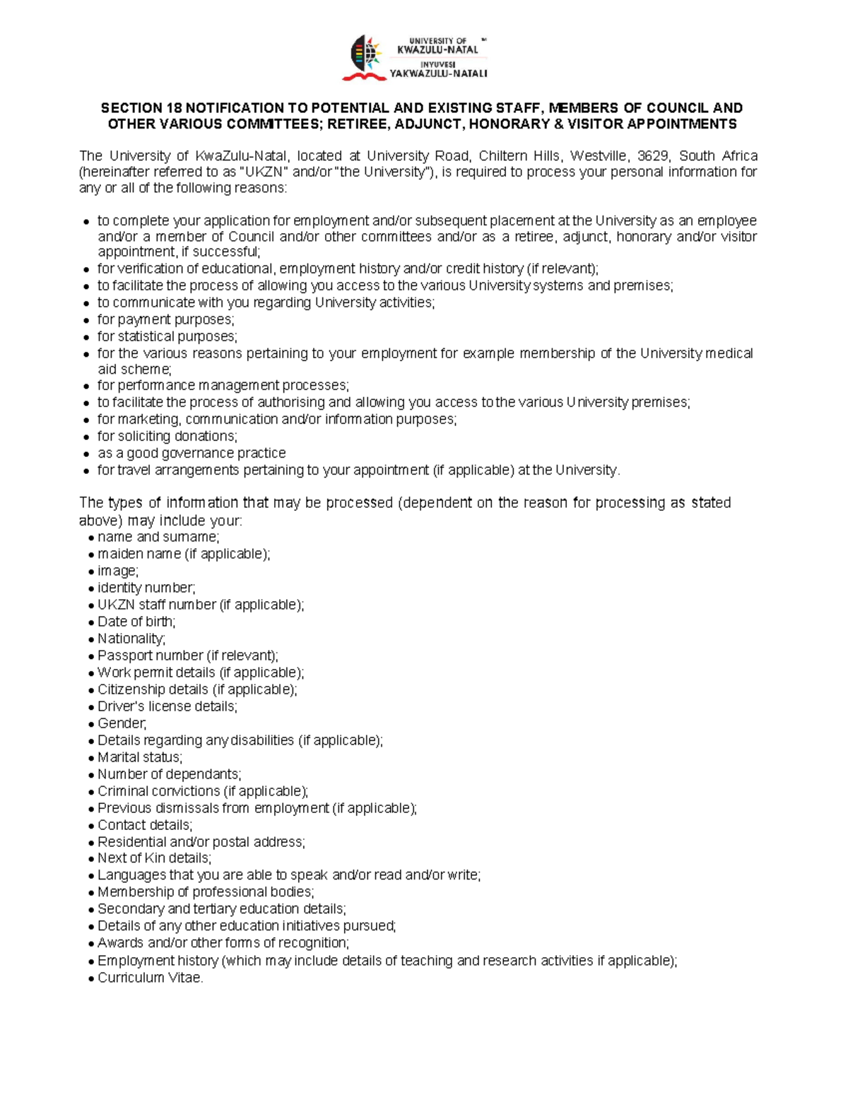 Section 18 Notice - Employees and Potential Employees - SECTION 18 ...