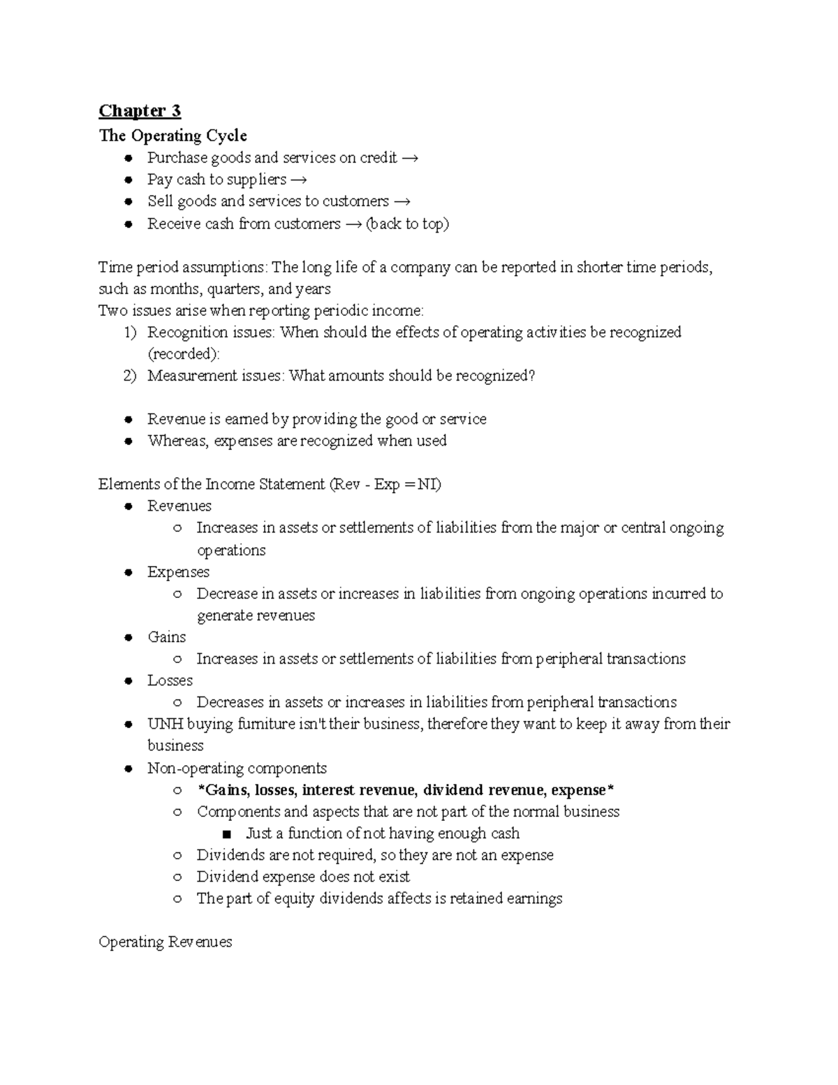 Financial Accounting Notes 3 - Chapter 3 The Operating Cycle Purchase ...