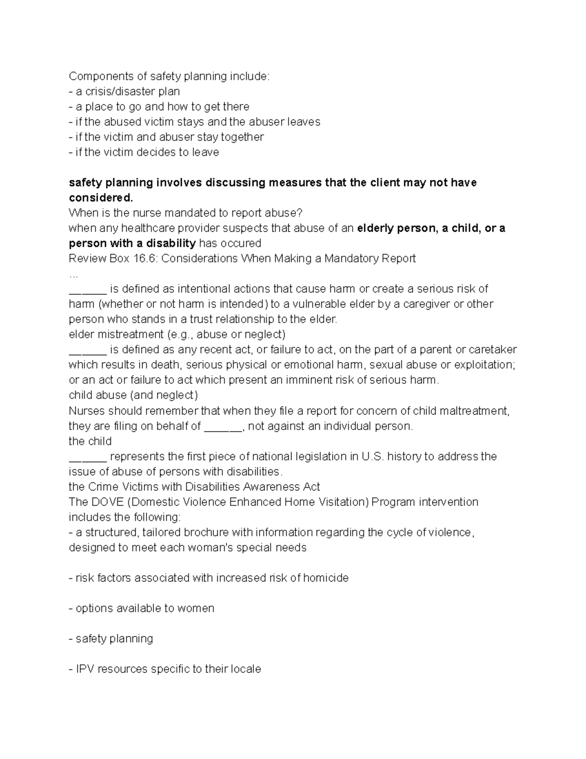 Components of safety planning include - When is the nurse mandated to ...