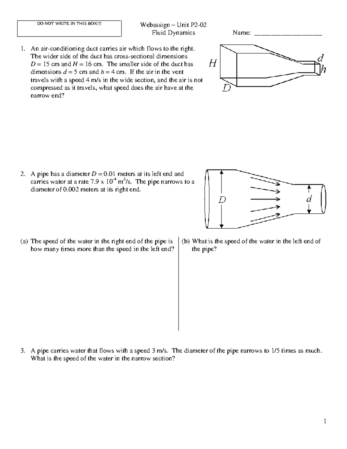 Webassign - Unit P2-02 - Fluid Dynamics with solutions - DO NOT WRITE ...