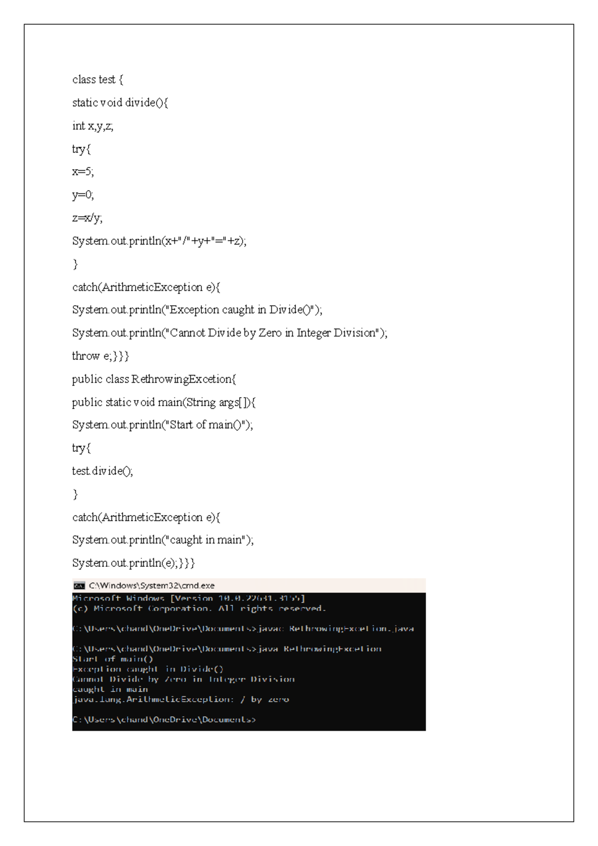 Throw - hhjkhkjlhbjhhhjkjkhjlu - class test { static void divide(){ int ...