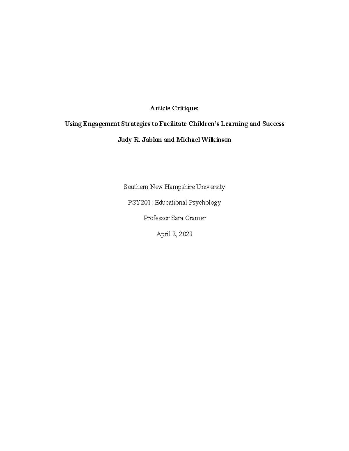 M5 Article Critique Article Critique Using Engagement Strategies To m5-article-critique-article-critique-using-engagement-strategies-to